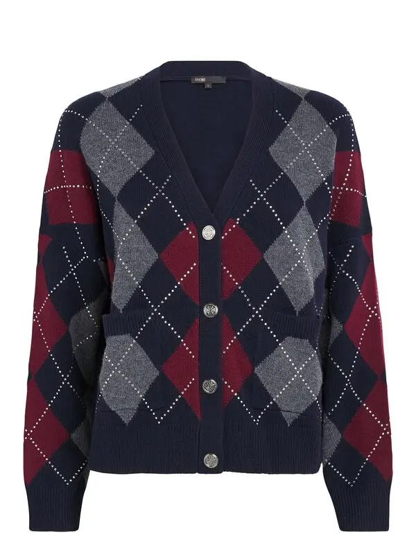 Maje Wool Argyle Cardigan - Blue