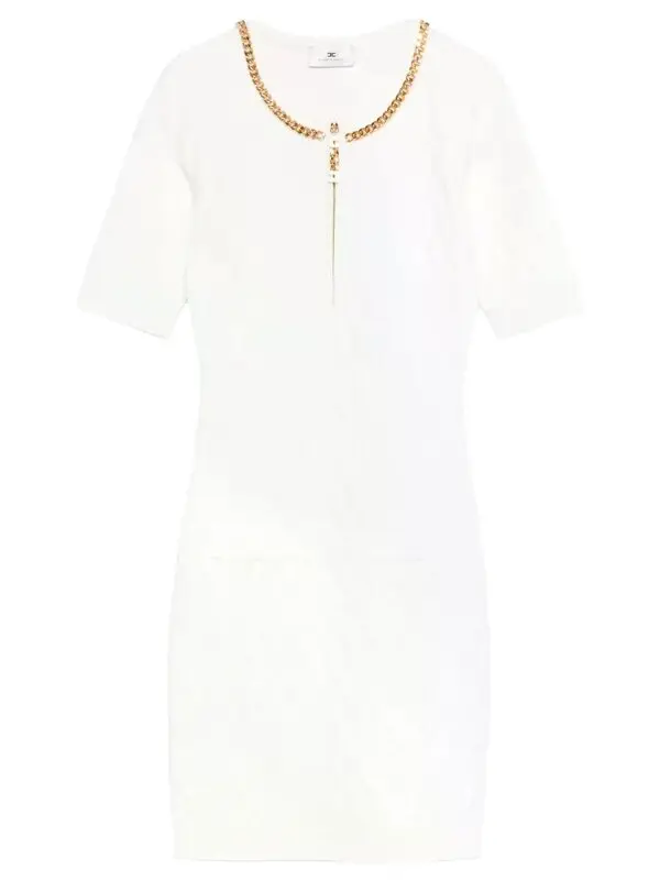 Elisabetta Franchi Chain-embellished Quilted Dress - White