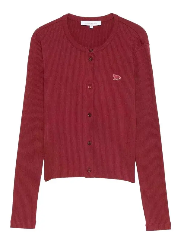 Maison Kitsuné Fox-embroidered Ribbed Cardigan - Red