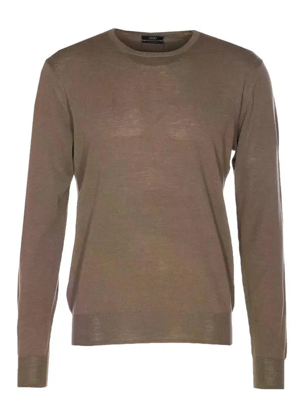 HOSIO Long-sleeve Crew-neck Sweater - Brown