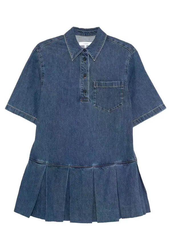FRAME Pleated Denim Shirtdress - Blue