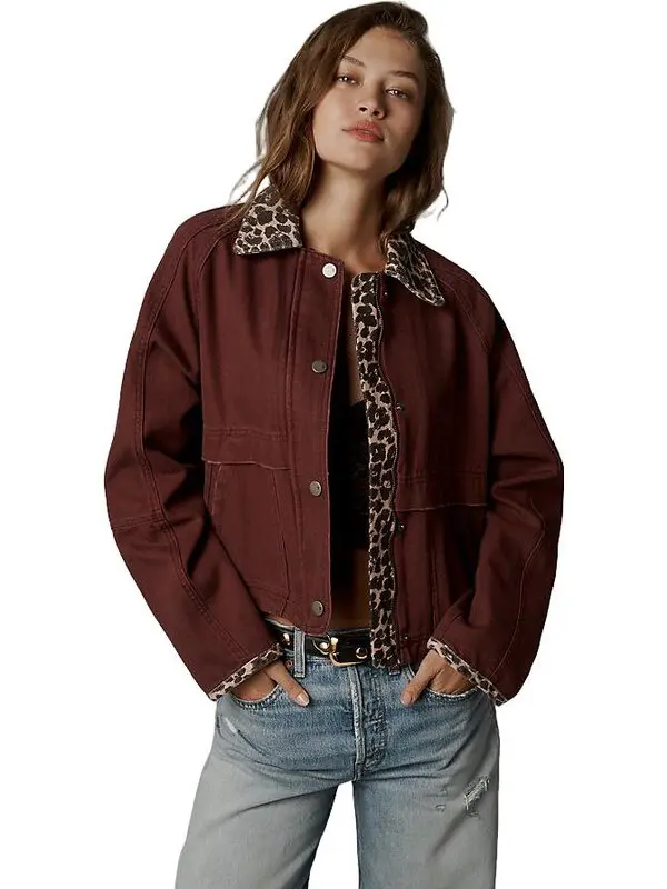 PILCRO The Lexie Cropped Workwear Jacket - Berry Leopard Combo