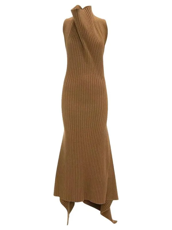 Victoria Beckham Ribbed Draped Midi Dress - Neutrals