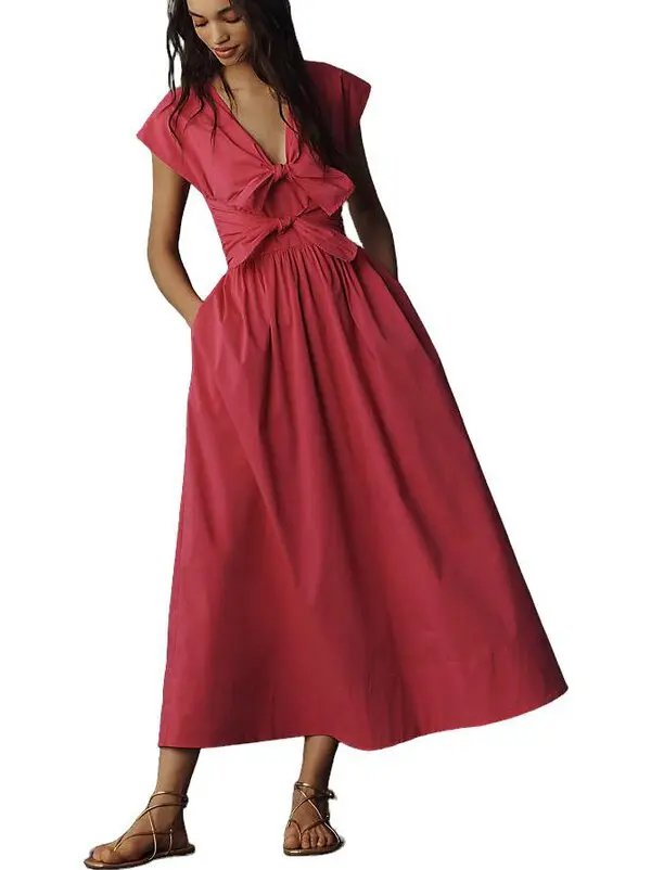 Hunter Bell Calista Bow Midi Dress - Fuchsia