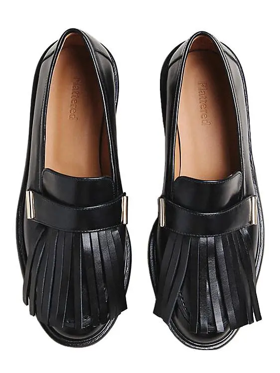 FLATTERED Carter Leather Fringe Loafers - Black Leather