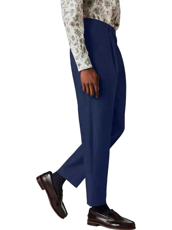 Paul Smith Pleated Cotton-linen Trousers - Blue