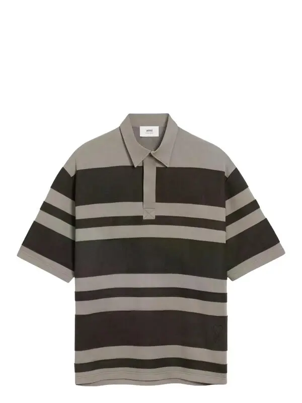 Ami De Coeur Striped Polo Shirt - Grey