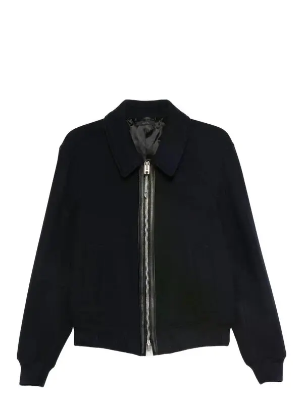 TOM FORD Leather-trimmed Wool Jacket - Blue