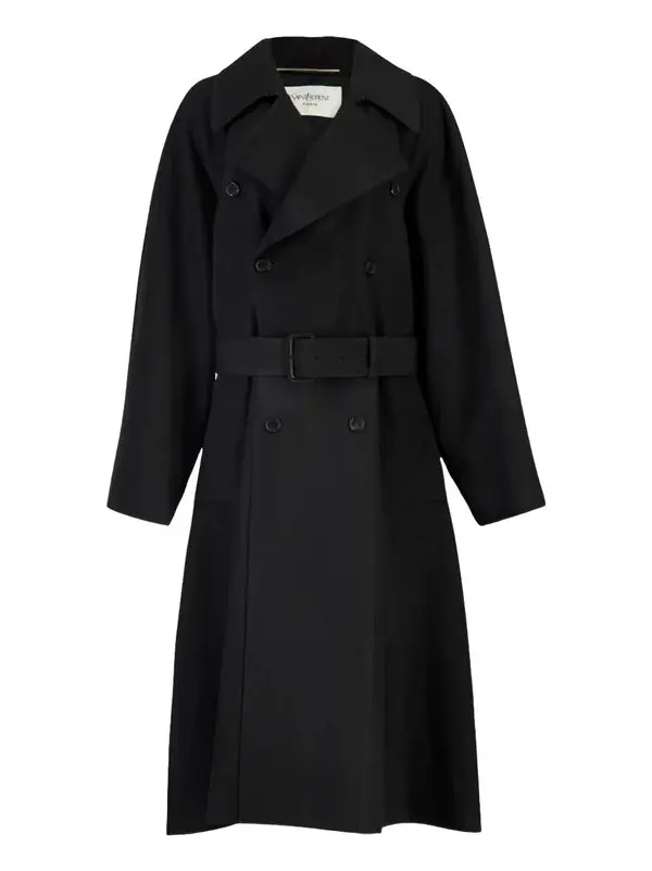 Saint Laurent Double-breasted Belted Trench Coat - Black