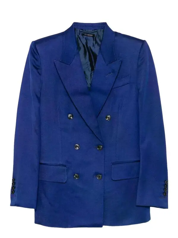 TOM FORD Twill Double-breasted Blazer - Blue