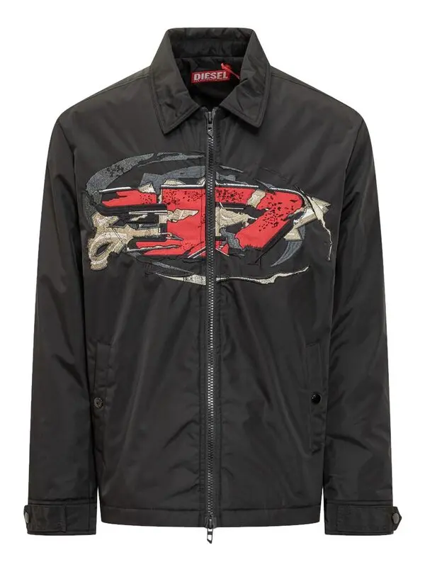 Diesel Technical Fabric Jacket With Embroidered Logo - Black