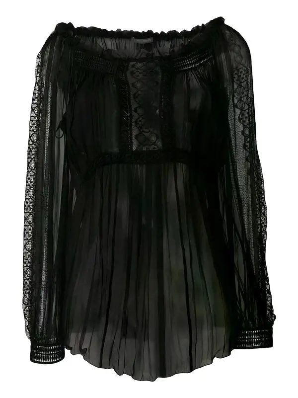Alberta Ferretti Sheer Pleated Blouse - Black