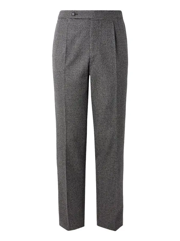 DE PETRILLO Slim-fit Pleated Houndstooth Virgin Wool Trousers - Gray