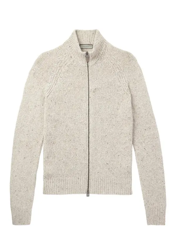 Canali Wool-blend Zip-up Cardigan - Neutrals