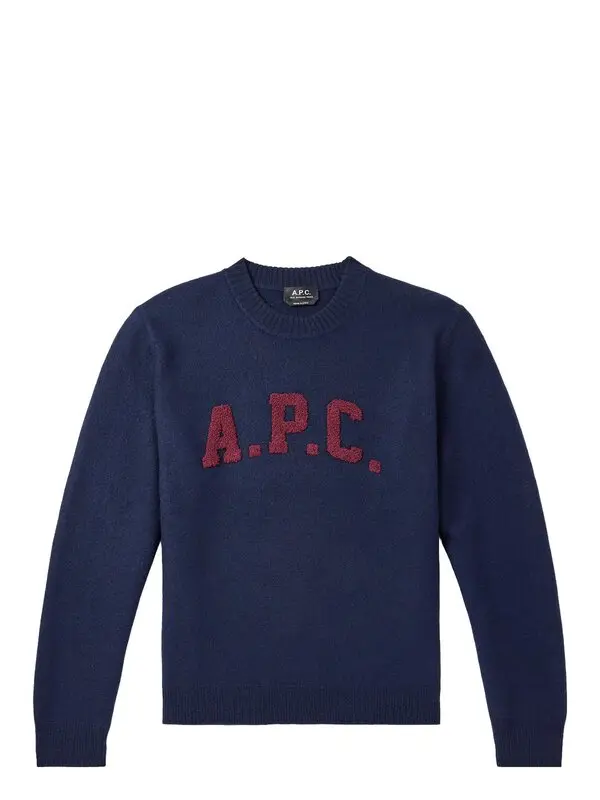 A.p.c. Logo-appliquéd Wool Sweater - Blue