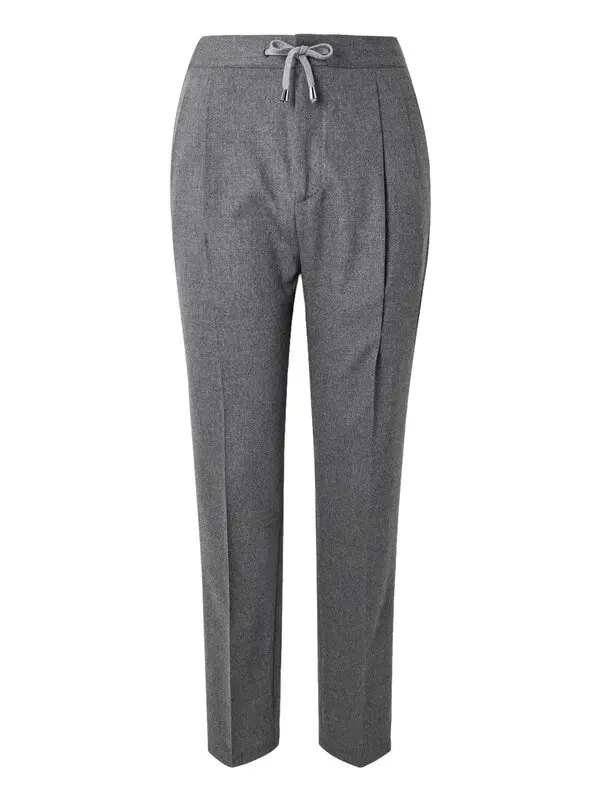 DE PETRILLO Tapered Pleated Wool And Cashmere-blend Flannel Trousers - Gray