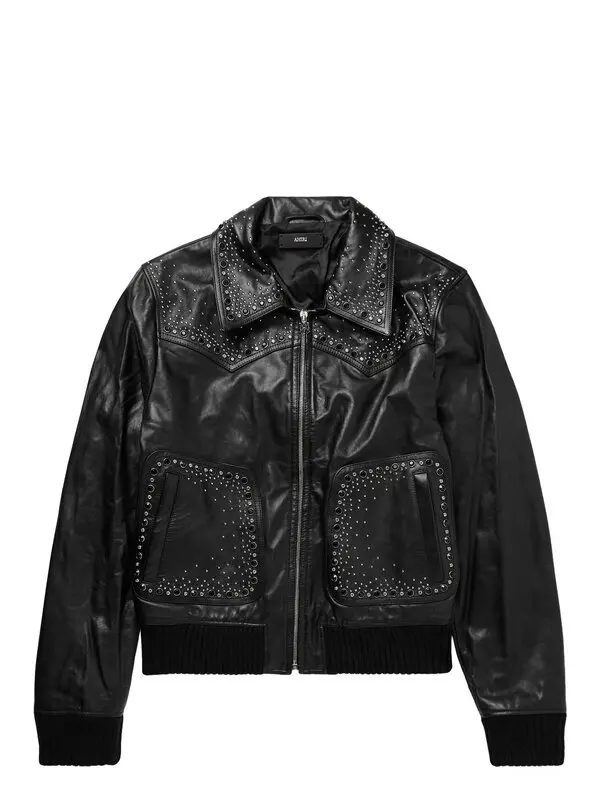 Amiri Embellished Leather Bomber Jacket - Black