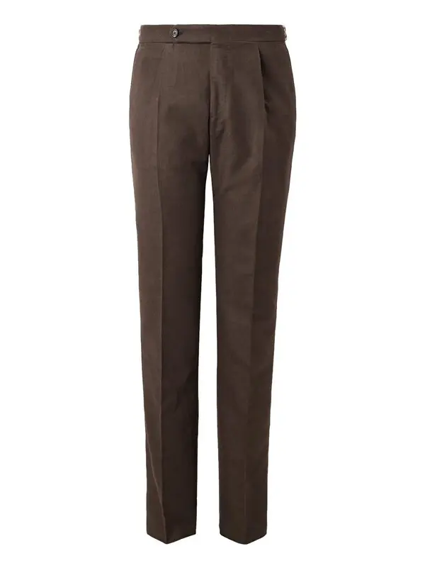 DE PETRILLO Slim-fit Tapered Cotton-moleskin Trousers - Brown