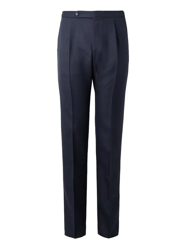 DE PETRILLO Slim-fit Tapered Pleated Wool-twill Suit Trousers - Blue