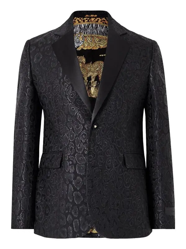 Versace Satin-trimmed Leopard-jacquard Twill Tuxedo Jacket - Black