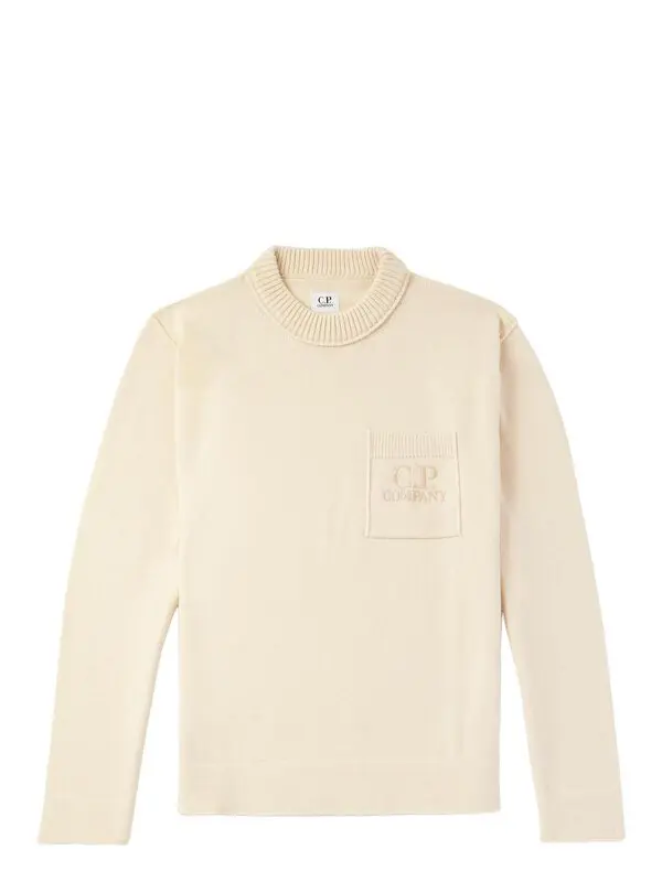 C.P. COMPANY Logo-embroidered Cotton-blend Sweater - Neutrals
