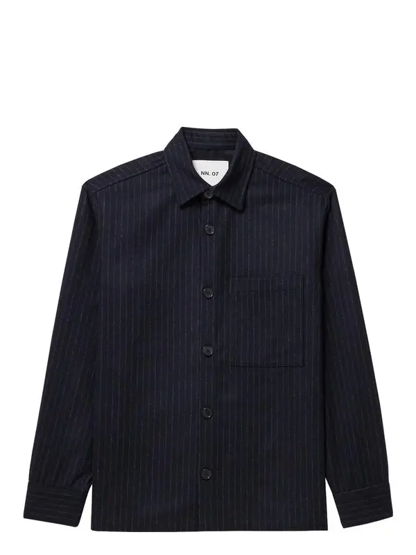 Nn07 Freddy 1630 Pinstriped Recycled-wool-blend Overshirt - Blue