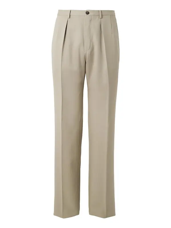 SLOWEAR Straight-leg Pleated Wool-gabardine Trousers - Neutrals