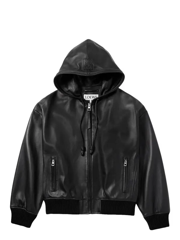 Loewe Leather Hooded Bomber Jacket - Black