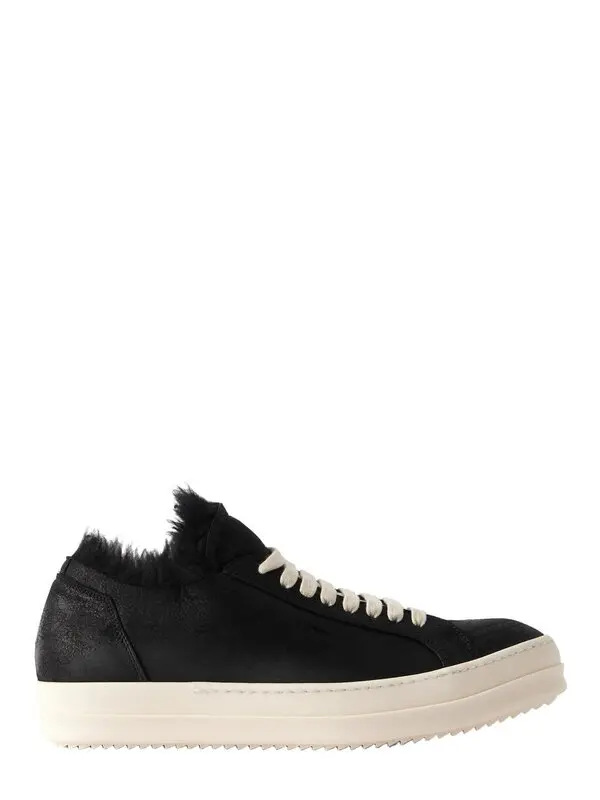 Rick Owens Curly Shearling-lined Leather Sneakers - Black