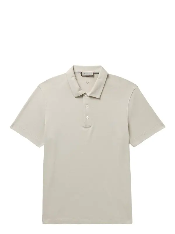 Canali Slim-fit Cotton And Lyocell-blend Piqué Polo Shirt - Neutrals