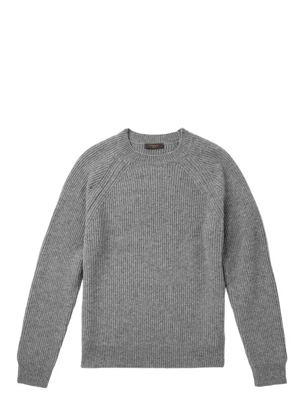 SLOWEAR Incotex Zanone Ribbed Virgin Wool Sweater - Gray