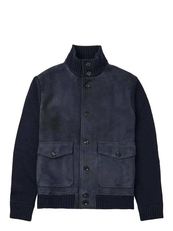 SLOWEAR Incotex Virgin Wool-trimmed Suede Jacket - Blue