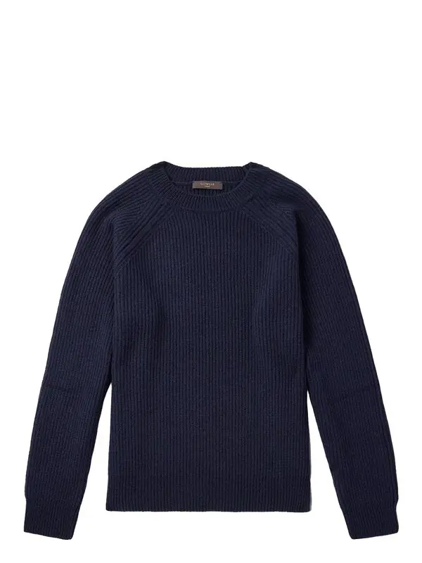 SLOWEAR Incotex Zanone Ribbed Virgin Wool Sweater - Blue