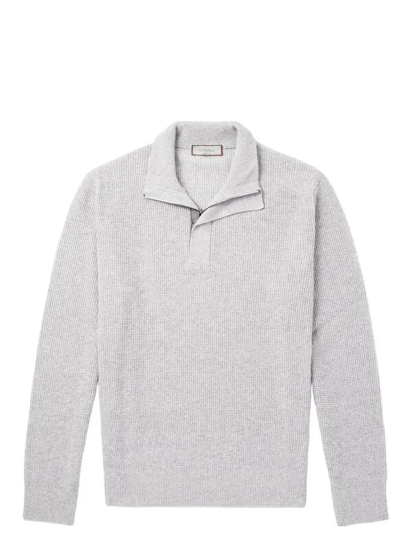 Canali Slim-fit Suede-trimmed Ribbed Wool And Cashmere-blend Half-zip Sweater - Gray