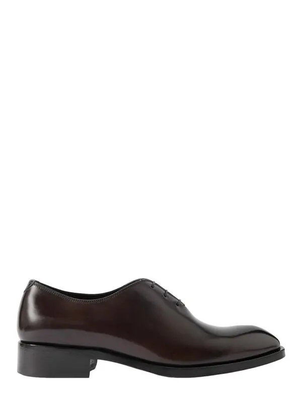 TOM FORD Whole-cut Patent-leather Oxford Shoes - Brown