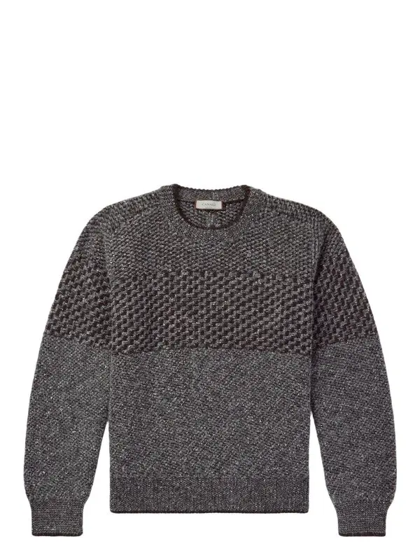 Canali Jacquard-knit Wool-blend Bouclé Sweater - Gray
