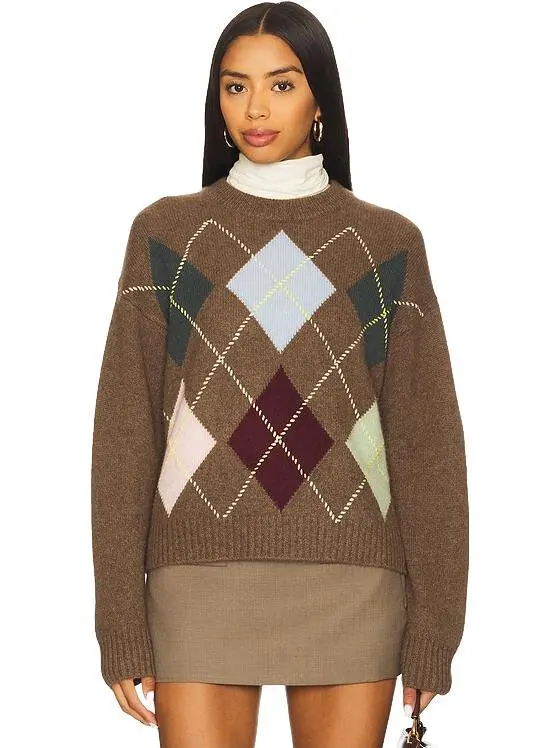 WHITE & WARREN Cashmere Argyle Crew Sweater - Multi Combo