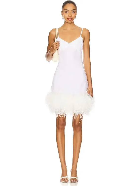 MILKWHITE Mini Dress With Feathered Trim - White