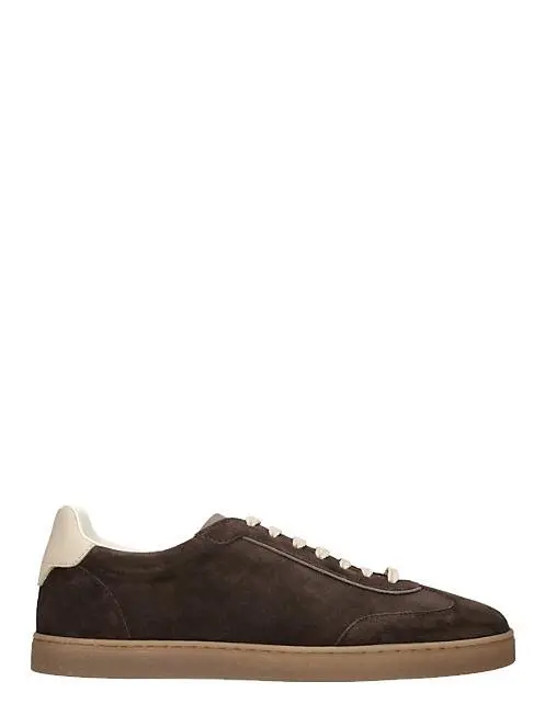 Brunello Cucinelli Foiled-logo Suede Low-top Trainers - Dark Brown