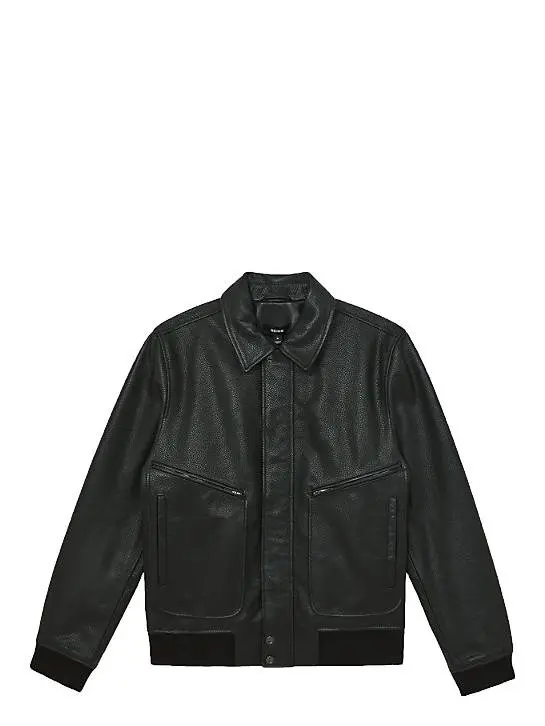 REISS Purleigh Grained-texture Leather Jacket - Black