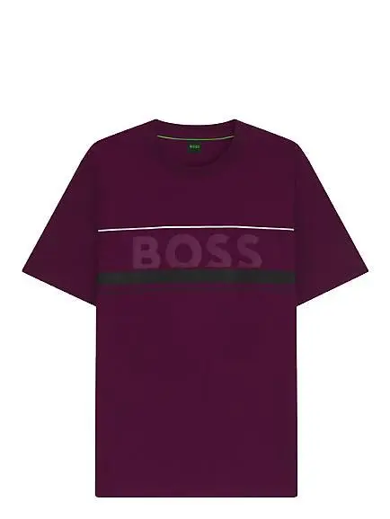 BOSS Brand-print Short-sleeve Cotton T-shirt - Bright Pink