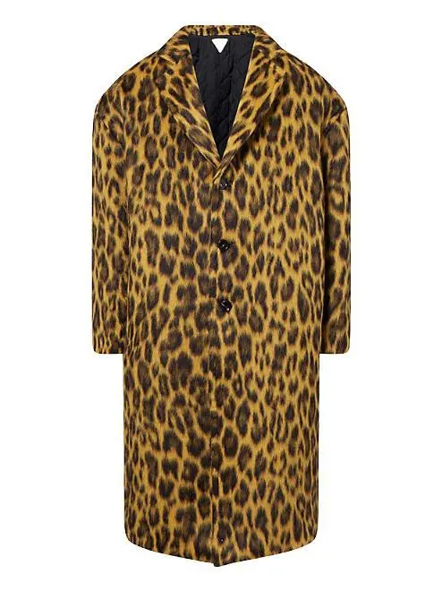 Bottega Veneta Brushed Leopard Wool-blend Coat - Camel Black Brown