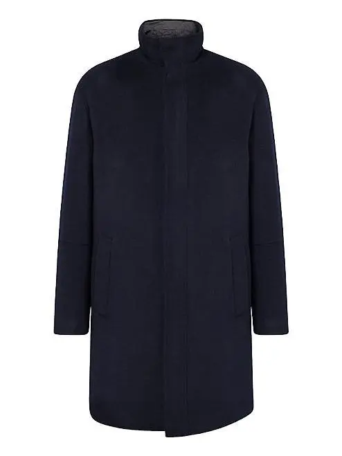 Emporio Armani Stand-collar Wool Overcoat - Dark Navy