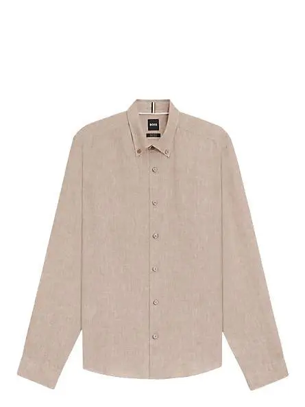 BOSS Regular-fit Long-sleeve Linen Shirt - Medium Beige