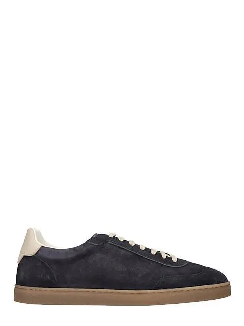 Brunello Cucinelli Foiled-logo Suede Low-top Trainers - Navy