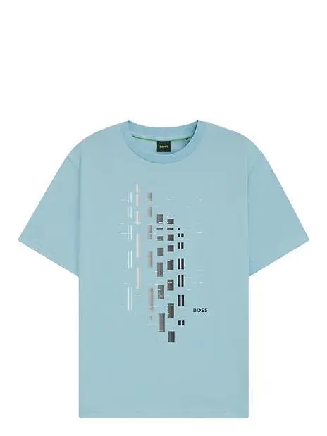 BOSS Graphic-print Short-sleeve Stretch-cotton T-shirt - Light/pastel Blue