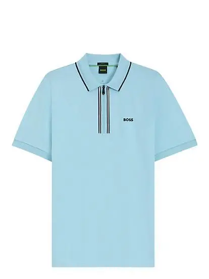 BOSS Logo-embroidered Short-sleeve Cotton Polo - Light/pastel Blue