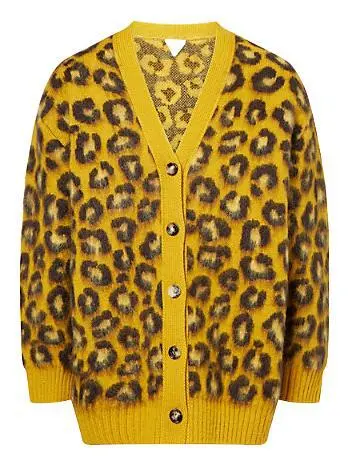 Bottega Veneta V-neck Leopard Wool-blend Cardigan - Egg Yolk Fondant
