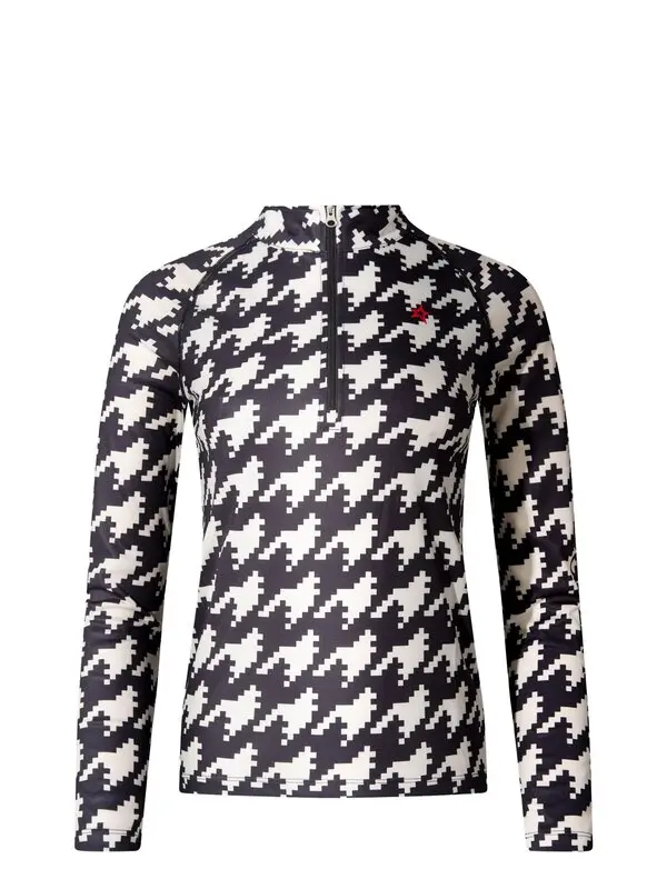Perfect Moment 1/4 Zip Base Layer Top - Black-white-houndstooth-print