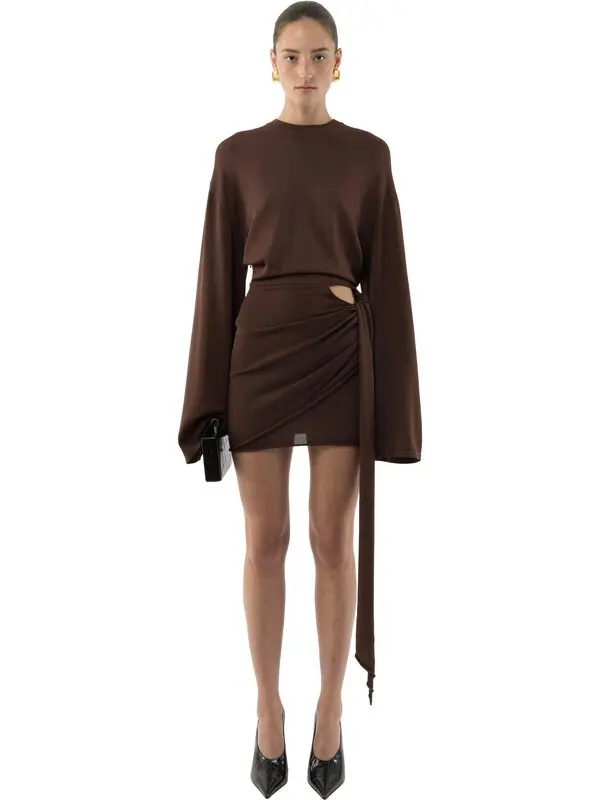 Arakii Drape Longsleeve Dress - Dark Brown